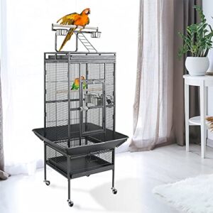 ZENY 61-inch Playtop Parrot Bird Cages, Wrought Iron Large Birdcage with Rolling Stand for Parakeet Cockatiels Quaker Conure Lovebird Finch Canary Small Medium Parrot Cage Birdcage, Black