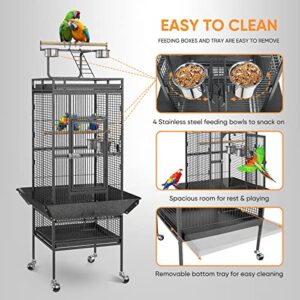 ZENY 61-inch Playtop Parrot Bird Cages, Wrought Iron Large Birdcage with Rolling Stand for Parakeet Cockatiels Quaker Conure Lovebird Finch Canary Small Medium Parrot Cage Birdcage, Black