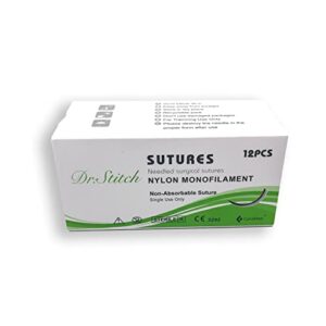 CynaMed Sutures Thread with Needle (12-Pack) - Training Sutures Pkg. of 12 (12, 4/0, 30mm Blade, 3/8 Reverse Cutting)