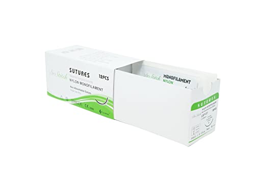 CynaMed Sutures Thread with Needle (12-Pack) - Training Sutures Pkg. of 12 (12, 4/0, 30mm Blade, 3/8 Reverse Cutting)