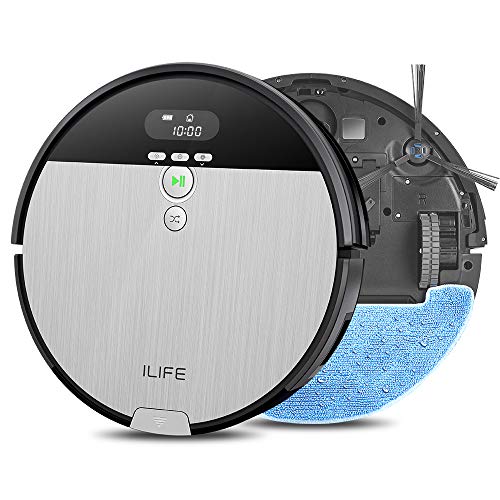 ILIFE V8s Robot Vacuum and Mop Combo, Big 750ml Dustbin, Enhanced Suction Inlet, Zigzag Cleaning Path, LCD Display, Schedule, Self-Charging Robot Vacuum Cleaner, Ideal for Hard Floor and Pet Hair.