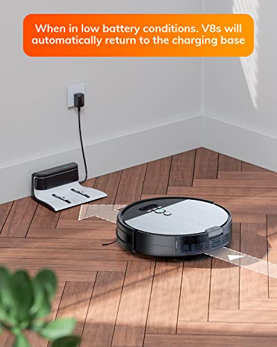 ILIFE V8s Robot Vacuum and Mop Combo, Big 750ml Dustbin, Enhanced Suction Inlet, Zigzag Cleaning Path, LCD Display, Schedule, Self-Charging Robot Vacuum Cleaner, Ideal for Hard Floor and Pet Hair.