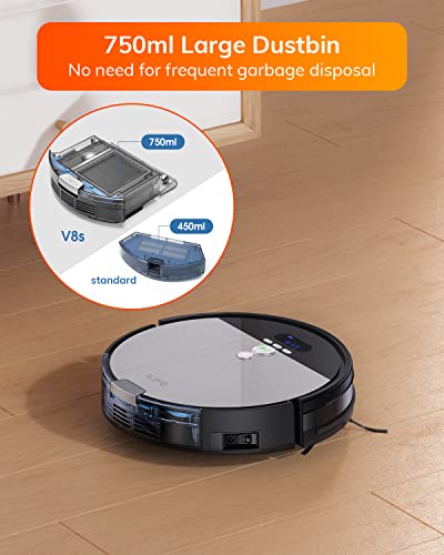 ILIFE V8s Robot Vacuum and Mop Combo, Big 750ml Dustbin, Enhanced Suction Inlet, Zigzag Cleaning Path, LCD Display, Schedule, Self-Charging Robot Vacuum Cleaner, Ideal for Hard Floor and Pet Hair.