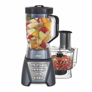 oster pro 1200 blender with professional tritan jar and food processor attachment, metallic grey