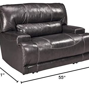 Signature Design by Ashley McCaskill Leather 2 Seat Oversized Manual Reclining Sofa, Dark Gray