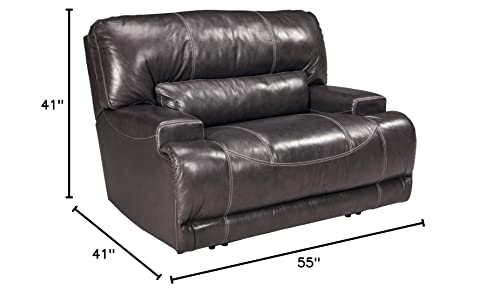 Signature Design by Ashley McCaskill Leather 2 Seat Oversized Manual Reclining Sofa, Dark Gray