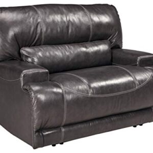 Signature Design by Ashley McCaskill Leather 2 Seat Oversized Manual Reclining Sofa, Dark Gray