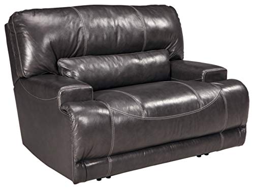 Signature Design by Ashley McCaskill Leather 2 Seat Oversized Manual Reclining Sofa, Dark Gray