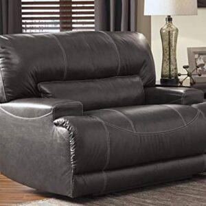 Signature Design by Ashley McCaskill Leather 2 Seat Oversized Manual Reclining Sofa, Dark Gray