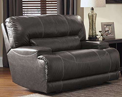 Signature Design by Ashley McCaskill Leather 2 Seat Oversized Manual Reclining Sofa, Dark Gray