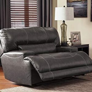 Signature Design by Ashley McCaskill Leather 2 Seat Oversized Manual Reclining Sofa, Dark Gray