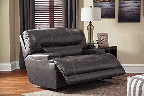 Signature Design by Ashley McCaskill Leather 2 Seat Oversized Manual Reclining Sofa, Dark Gray