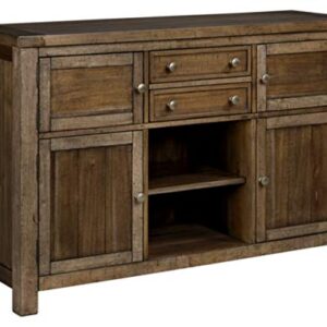 Signature Design by Ashley Moriville Rustic -Dining Room Buffet with 4 Cabinets & Display Shelf, Brown