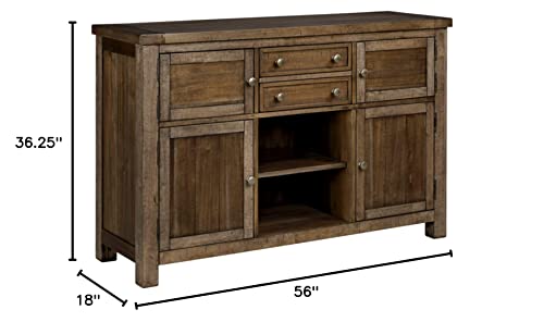 Signature Design by Ashley Moriville Rustic -Dining Room Buffet with 4 Cabinets & Display Shelf, Brown