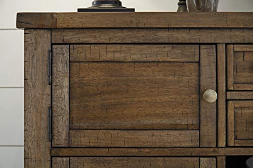 Signature Design by Ashley Moriville Rustic -Dining Room Buffet with 4 Cabinets & Display Shelf, Brown