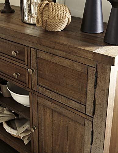 Signature Design by Ashley Moriville Rustic -Dining Room Buffet with 4 Cabinets & Display Shelf, Brown