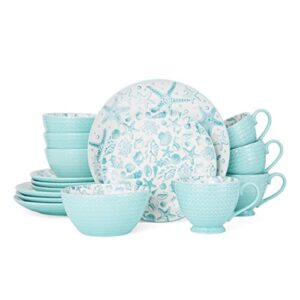 pfaltzgraff venice 16-piece stoneware dinnerware set, service for 4, aqua/white -