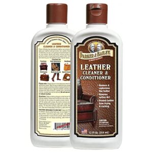 PARKER & BAILEY LEATHER CLEANER & CONDITIONER – Restores & Conditions Leather, Cleaner For Upholstery or Car Interior, Car Leather Seat Cleaner, Faux Leather, Furniture, Handbags, Shoes & More 12oz