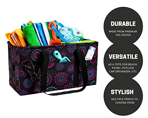 Pursetti Extra Large Utility Tote Bag for Women with 6 Exterior Pockets - Perfect as Beach Bag, Pool Bag, Laundry Bag, Storage Tote for Ballgame, Beach, Pool, and Home (Extra Large, Purple)