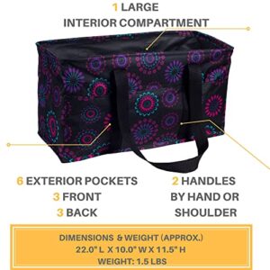 Pursetti Extra Large Utility Tote Bag for Women with 6 Exterior Pockets - Perfect as Beach Bag, Pool Bag, Laundry Bag, Storage Tote for Ballgame, Beach, Pool, and Home (Extra Large, Purple)