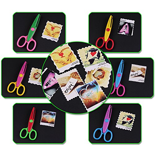 Jialeey Plastic Kids Design Safety Art Scissors Creative Crafts Scissors Paper Scrapbooking Decorative Wave Lace Edge Cutters Set 6 PCS