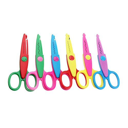 Jialeey Plastic Kids Design Safety Art Scissors Creative Crafts Scissors Paper Scrapbooking Decorative Wave Lace Edge Cutters Set 6 PCS