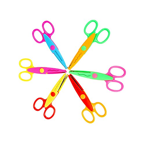 Jialeey Plastic Kids Design Safety Art Scissors Creative Crafts Scissors Paper Scrapbooking Decorative Wave Lace Edge Cutters Set 6 PCS