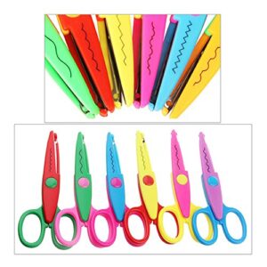 Jialeey Plastic Kids Design Safety Art Scissors Creative Crafts Scissors Paper Scrapbooking Decorative Wave Lace Edge Cutters Set 6 PCS