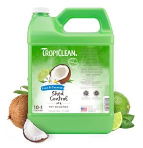 tropiclean lime & coconut deshedding dog shampoo for shedding control | natural pet shampoo derived from natural ingredients | cat friendly | made in the usa | 1 gal.