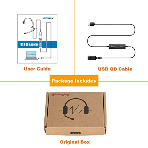 Headset QD(Quick Disconnect) Connector to USB Adapter Cable with Volume Adjuster, Mute for Speaker and Microphone Separately Compatible with Any Plantronics and VoiceJoy Headset QD Plug