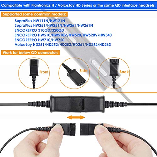 Headset QD(Quick Disconnect) Connector to USB Adapter Cable with Volume Adjuster, Mute for Speaker and Microphone Separately Compatible with Any Plantronics and VoiceJoy Headset QD Plug