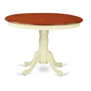 east west furniture hlt-bmk-tp hartland kitchen dining table - a round wooden table top with pedestal base, 42x42 inch, buttermilk & cherry