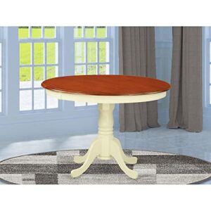 East West Furniture HLT-BMK-TP Hartland Kitchen Dining Table - a Round Wooden Table Top with Pedestal Base, 42x42 Inch, Buttermilk & Cherry