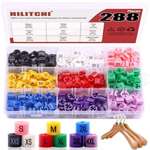 hilitchi 288-pcs clothes hanger size color-coding garment size markers kit - 9 size (xxs - 4xl) - with storage box