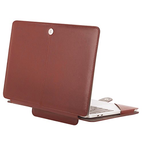 MOSISO Case Compatible with MacBook Air 13 inch M2 A2681 M1 A2337 A2179 A1932/Pro 13 inch M2 M1 A2338 A2251 A2289 A2159 A1989 A1706 A1708, PU Leather Folio Protective Stand Cover, Brown