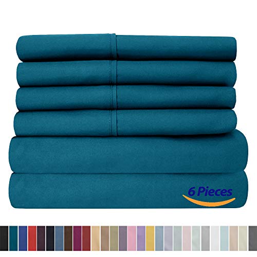 Cal King Size Bed Sheets - 6 Piece 1500 Supreme Collection Fine Brushed Microfiber Deep Pocket California King Sheet Set Bedding - 2 Extra Pillow Cases, Great Value, California King, Teal