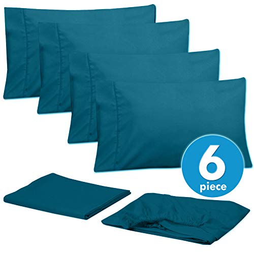 Cal King Size Bed Sheets - 6 Piece 1500 Supreme Collection Fine Brushed Microfiber Deep Pocket California King Sheet Set Bedding - 2 Extra Pillow Cases, Great Value, California King, Teal