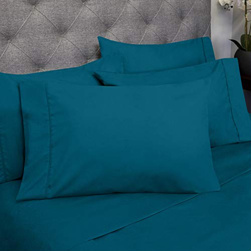 Cal King Size Bed Sheets - 6 Piece 1500 Supreme Collection Fine Brushed Microfiber Deep Pocket California King Sheet Set Bedding - 2 Extra Pillow Cases, Great Value, California King, Teal