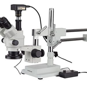 AmScope 3.5X-180X Simul-Focal Stereo Zoom Microscope on Boom Stand with an LED Light and 16MP USB3 Camera