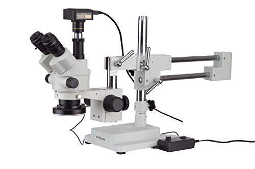 AmScope 3.5X-180X Simul-Focal Stereo Zoom Microscope on Boom Stand with an LED Light and 16MP USB3 Camera