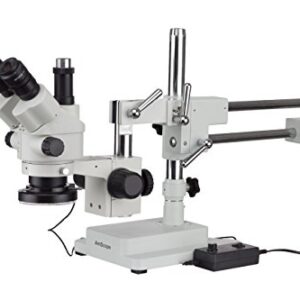 AmScope 3.5X-180X Simul-Focal Stereo Zoom Microscope on Boom Stand with an LED Light and 16MP USB3 Camera