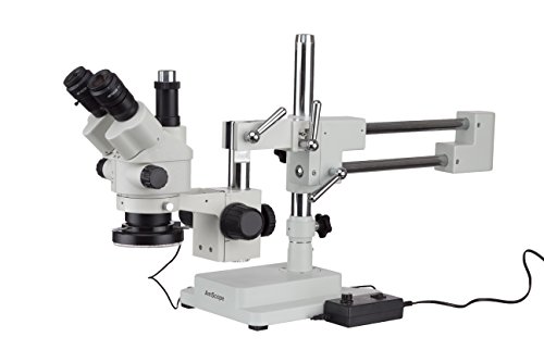 AmScope 3.5X-180X Simul-Focal Stereo Zoom Microscope on Boom Stand with an LED Light and 16MP USB3 Camera