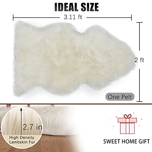 OKAYDA Genuine New Zealand Sheepskin Area Rug Soft Lambskin Decorative Rug for Bedroom Sofa Floor One Pelt