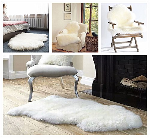 OKAYDA Genuine New Zealand Sheepskin Area Rug Soft Lambskin Decorative Rug for Bedroom Sofa Floor One Pelt