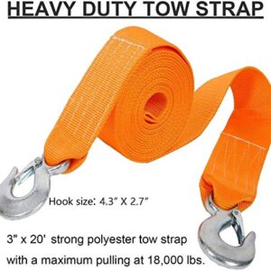 Tow Strap Heavy Duty, Recovery Strap 3" X 20' 18,000 LB Break Strength Rope Winch Strap with 2 Hook