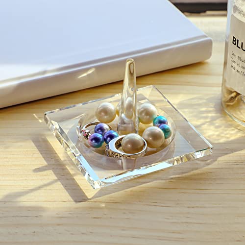 H&D Square Crystal Glass Ring Holder for Jewelry