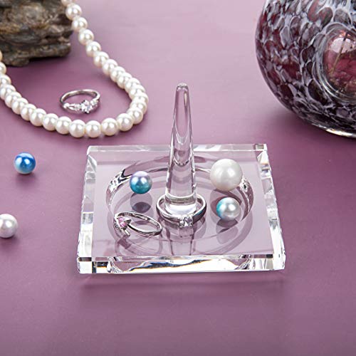 H&D Square Crystal Glass Ring Holder for Jewelry