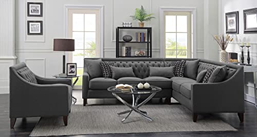 Iconic Home Chic Home Aberdeen Linen Tufted Down Mix Modern Contemporary Right Facing Sectional Sofa, Grey,