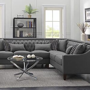 Iconic Home Chic Home Aberdeen Linen Tufted Down Mix Modern Contemporary Right Facing Sectional Sofa, Grey,