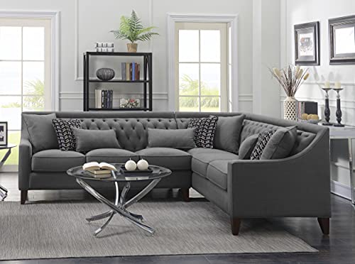 Iconic Home Chic Home Aberdeen Linen Tufted Down Mix Modern Contemporary Right Facing Sectional Sofa, Grey,